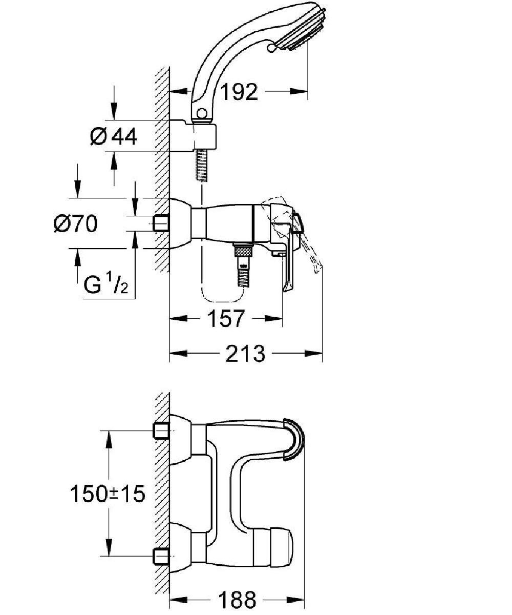 GROHE EUROWING - MISCELATORE MONOCOMANDO CROMATO PER VASCA DOCCIA ...
