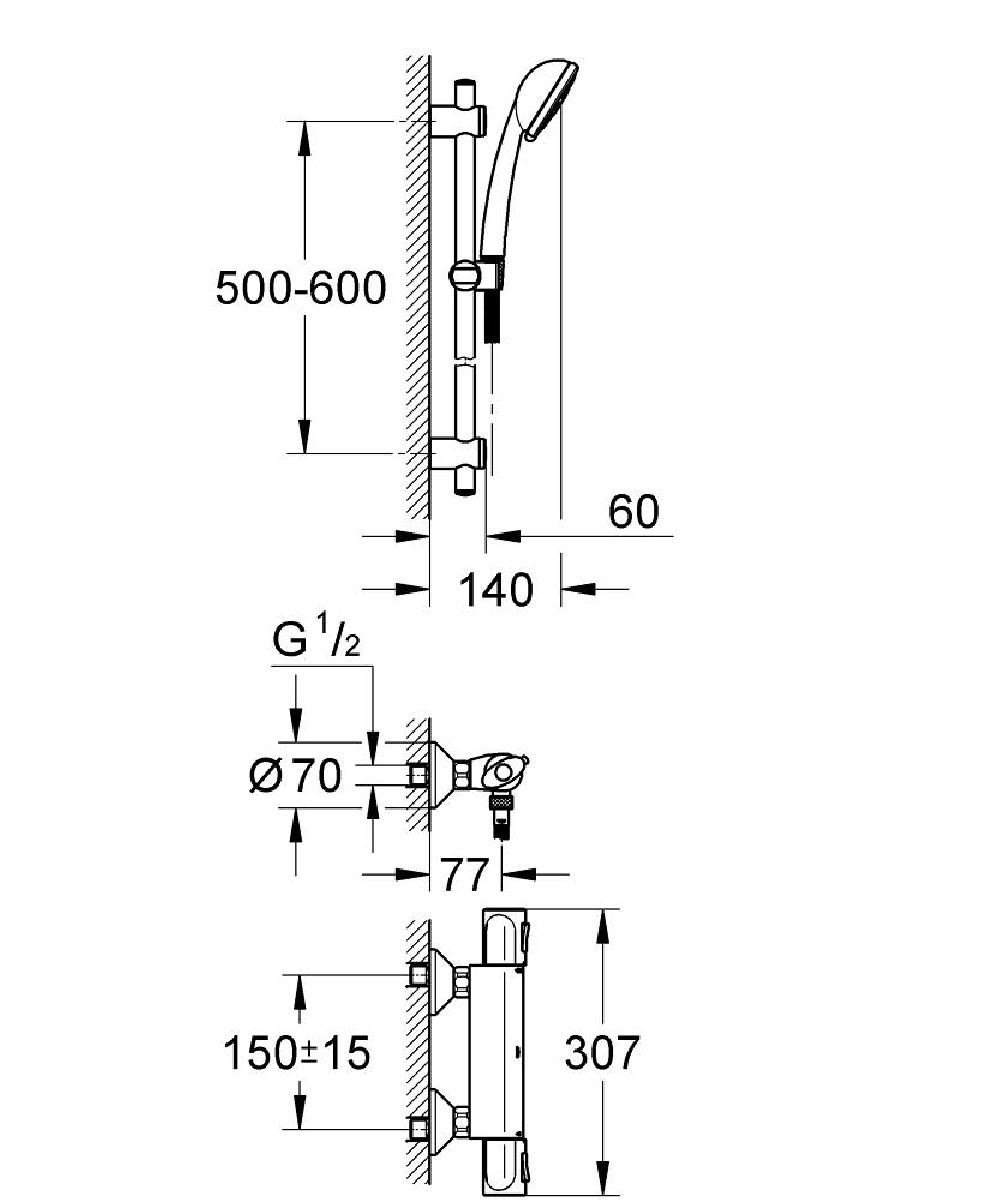 GROHE PRECISION TREND - MISCELATORE TERMOSTATICO CON SUPPORTO DOCCIA ...