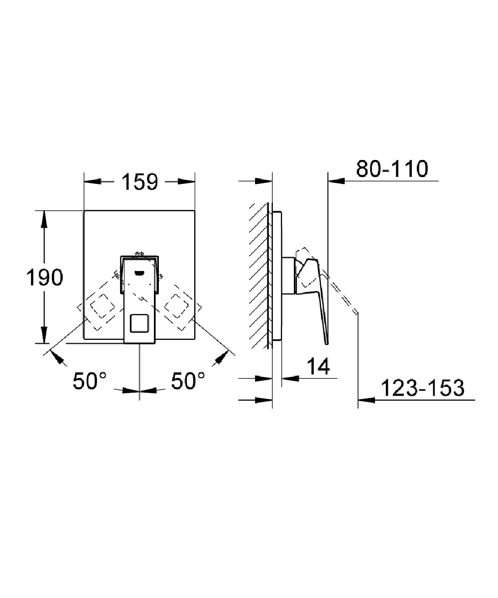 GROHE EUROCUBE - CORPO INCASSO + PARTE ESTERNA EUROCUBE GRUPPO COMPLETO DOCCIA - 33964000 / 19898000