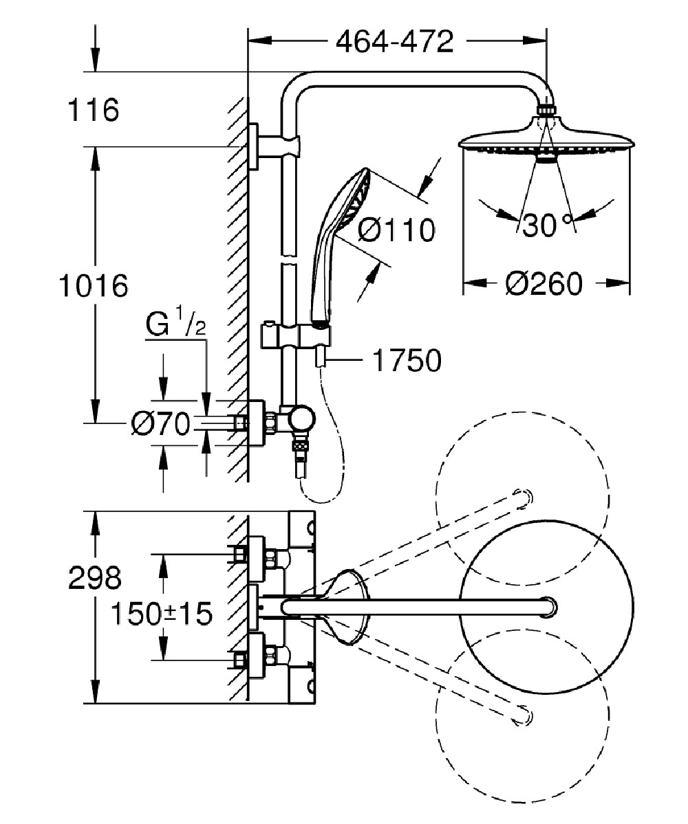 GROHE EUPHORIA SYSTEM 260 SISTEMA DOCCIA CON MISCELATORE TERMOSTATICO ...